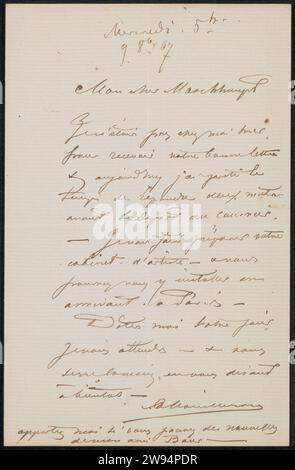 Letter to Jan Hendrik Maschaupt, Adolphe Mouilleron, 1878 letter Paris ...