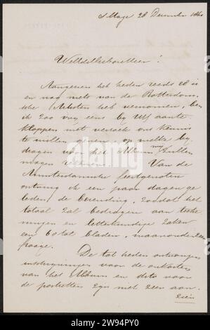 Letter to Ary Johannes Lamme, Jan Adam Kruseman, 1861 letter The Hague paper. ink writing ...