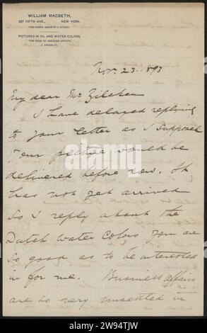 Letter to Philip Zilcken, William Macbeth, 1895 letter New York (city ...