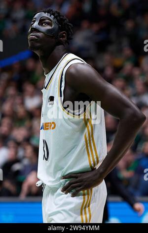Eli John Ndiaye of Real Madrid and Agustin Ubal of Coviran Granada in action during the Spanish ...