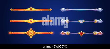 Art deco fantasy game interface button vector set. Ui animation elements for rpg with gold ...