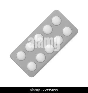 3D vector medical drugs, tabs in package, silver blister pills. Oval ...