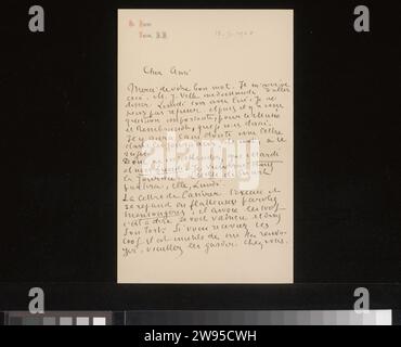 Letter to Andries Bonger, Émile Bernard, 1931 letter Paris paper. ink ...