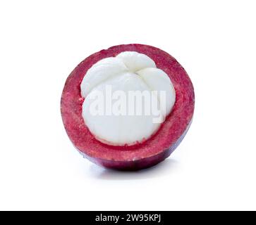 Single delicious fresh mangosteen with half is isolated on white ...