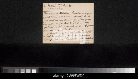 Letter to Philip Zilcken, 1889 letter Paris cardboard. ink writing ...