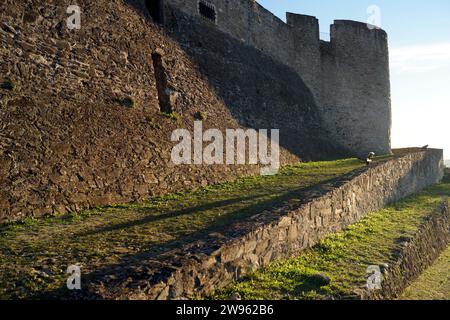 Bastions and ramparts of the Castle of Abrantes, view in sunset light ...