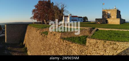 Bastions and ramparts of the Castle of Abrantes, view in sunset light ...