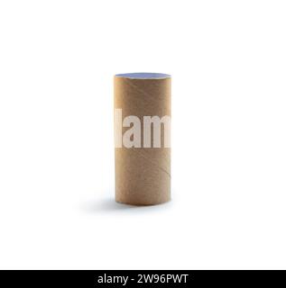single standing tissue paper roll core is isolated on white background ...