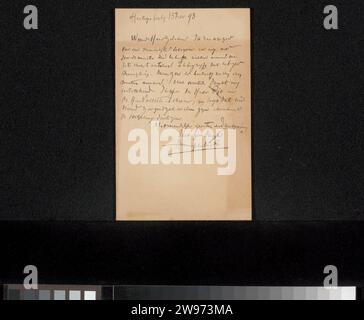 Letter to Philip Zilcken, 1893 letter the Bosch paper. ink writing ...