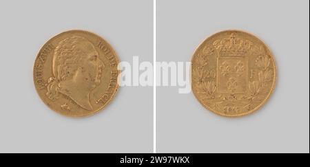 20 francs from the Kingdom of France of Louis XVIII, 1814 ,, 1814 coin Gold coin. Front: bust of ...