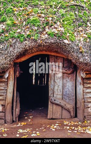 Longhouse stone building thatched roof lived in. Callanish Isle of ...