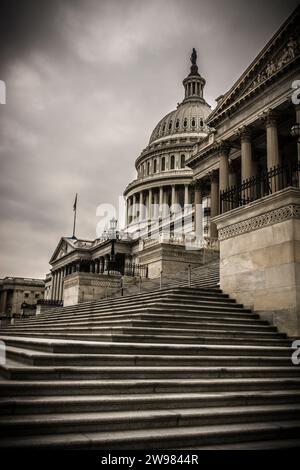 Overcast view of the United States Capitol with Cherry tree blossom at ...