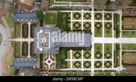 Aerial view of Governor's Palace featuring lush gardens and trees in ...