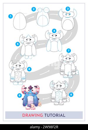 How to Draw a Monster. Step by Step Drawing Tutorial. Draw Guide ...