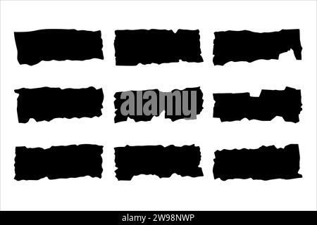 Set of grunge jagged rectangle shape black and white. Rough vector ...