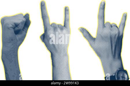 Trendy collage with hand gestures, cutout shapes Symbol win, like, punk ...