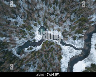 Nature of Estonia in winter. Local spring landmark Siniallikad in the ...
