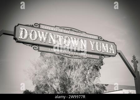 Downtown Yuma sign processed with vintage texture. Yuma, Arizona, USA ...