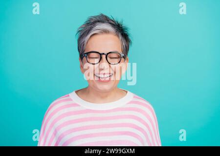 Photo of sweet funny lady wear smart casual clothes online shopping ...