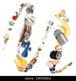 Lots of different garbage flying on white background Stock Photo - Alamy