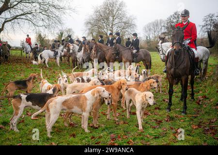 Riders and hounds during the Tedworth Hunt's Boxing Day meet in Pewsey ...