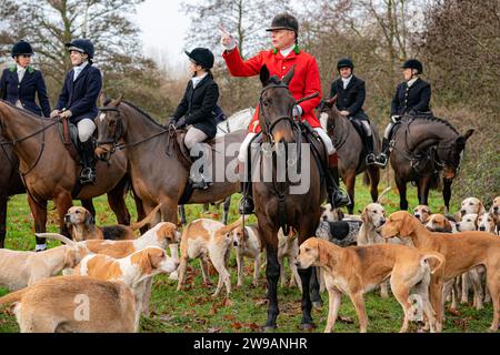 Riders and hounds during the Tedworth Hunt's Boxing Day meet in Pewsey ...