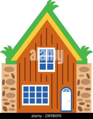 Vector illustration of a traditional Iceland Turf house in cartoon ...