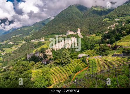 summer landscape from DorfTyrol village of South Tyrol with Castle ...