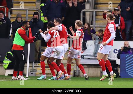 Cohen Bramall #3 of Rotherham United celebrates his goal with Arvin ...