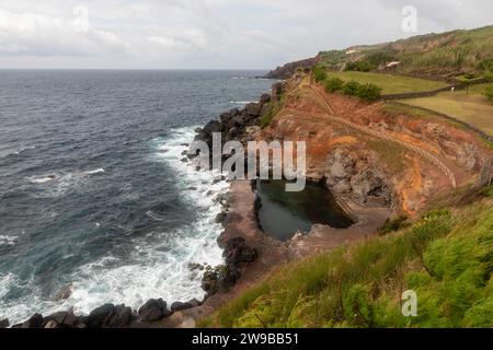 Outdoor swimming pool in Topo, Sao Jorge Island, Azores, Portugal Stock ...