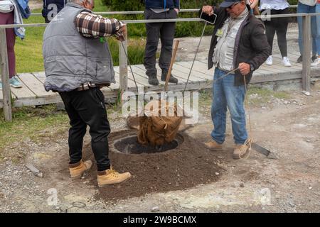 Preparing cozido, the traditional and famous dish of Furnas, Sao Miguel ...