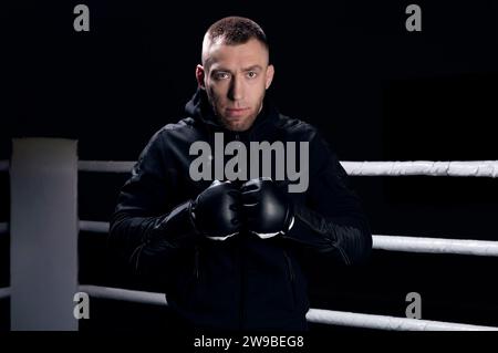Mixed martial artist stands with his hands up. Concept of mma, ufc ...