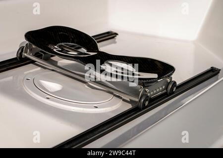 sliding seat of a coastal rowing shell - watersport concept Stock Photo ...