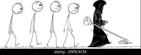 Grim Reaper or Death With Grass or Brush Cutter,Vector Cartoon Stick ...