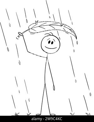 Person Covering Under Leaf, Vector Cartoon Stick Figure Illustration ...