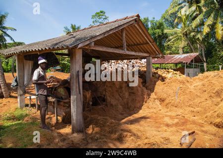 Three stages of coconut coir rope making with traditional process ...