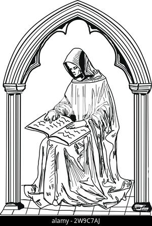 Medieval style woodcut illuminated vector religious illustration icon ...