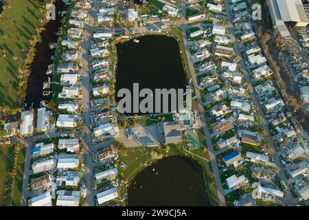 Florida Southwest region after hurricane season. Collapsed and damaged ...