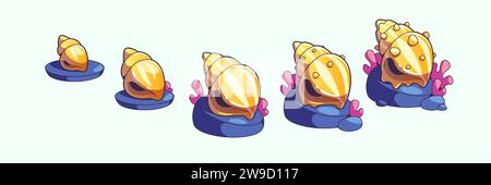 Sea shell and vessels game level rank ui design assets. Cartoon vector ...