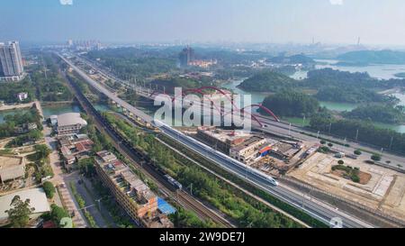 (231227) -- DONGXING, Dec. 27, 2023 (Xinhua) -- This aerial photo taken ...