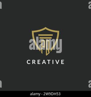 PQ monogram initial logo with shield and crown style design ideas Stock ...