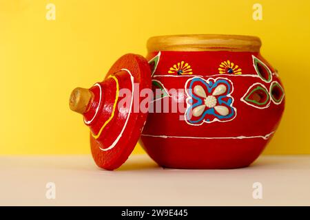 Traditional navratri festival earthen clay pot known as Garba or Garbo ...