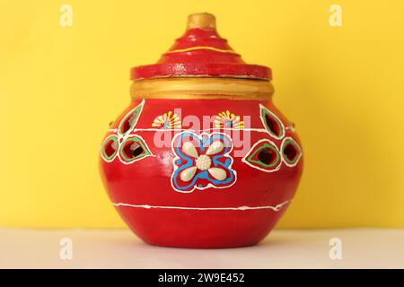 Traditional navratri festival earthen clay pot known as Garba or Garbo ...