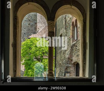 Mullioned window of Tyrol Castle in South Tyrol near Merano, Bolzano ...