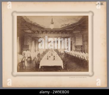 Empty restaurant with tables covered by white and blue tableware ready ...