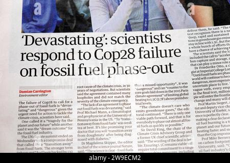 'Devastating': scientists respond to Cop28 failure on fossil fuel phase-out' Guardian newspaper ...