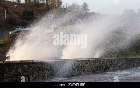 Atlantic storm waves bursting on sea defence wall Stock Photo - Alamy