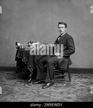 Thomas Edison with his second phonograph. April 1878. Photographed by ...