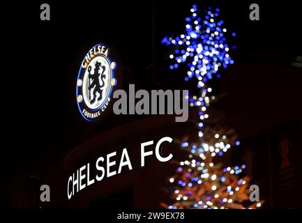 A christmas tree outside the ground ahead of the Premier League match ...