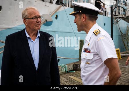 Canadian Defence Minister Bill Blair talks to Vice-admiral Angus ...